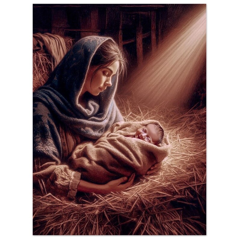 Divine Light Nativity: Mary Cradles Jesus Premium Matte Paper Poster ...
