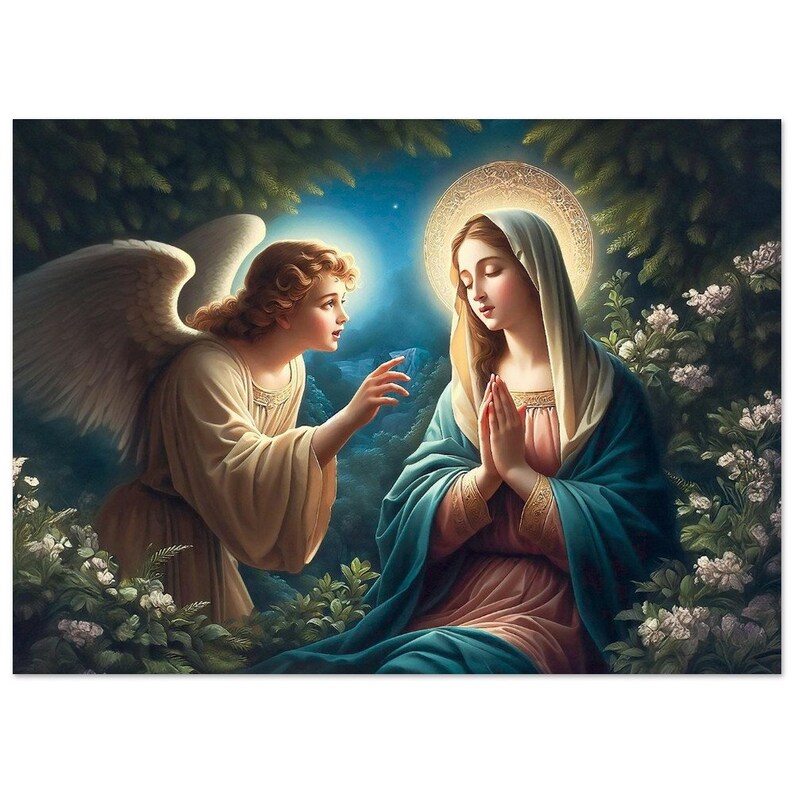 Inspirational Annunciation Matte Poster: Virgin Mary and Angel Gabriel ...