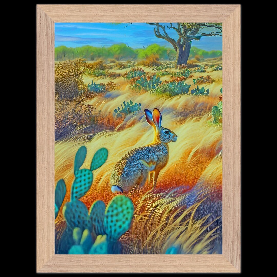 Framed Texas Desert Cottontail Rabbit: Southwestern Wildlife Landscape ...
