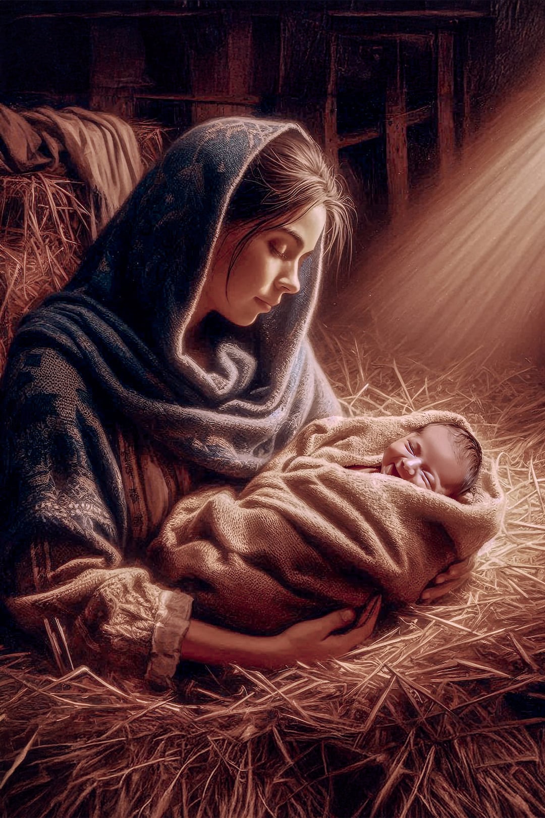 Mary Holds Jesus in Cradle of Divine Light Nativity Art Digital Print ...