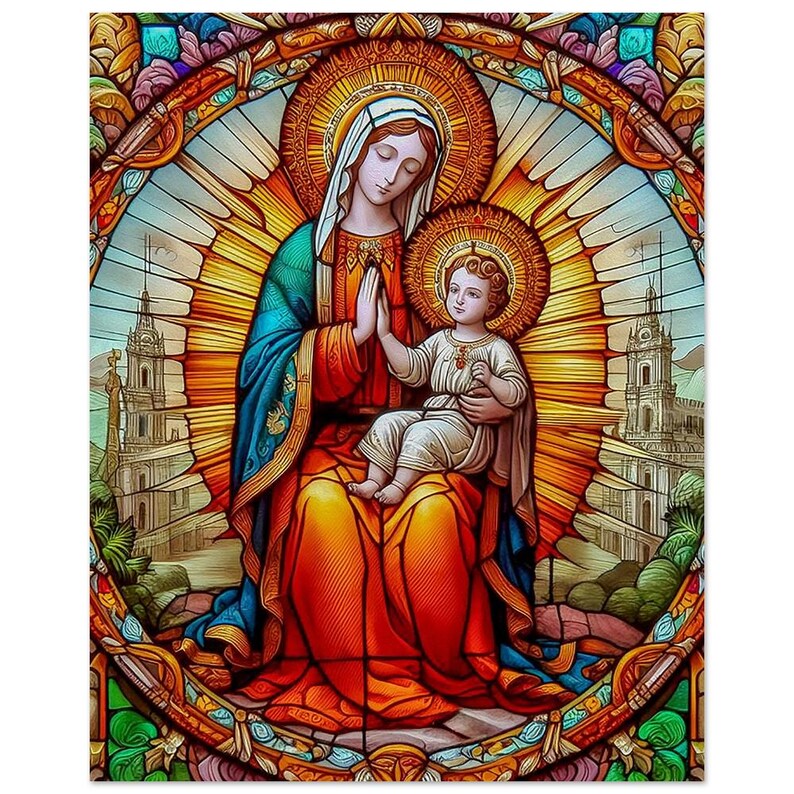 Christian Virgin Mary and Jesus Stained Glass Art Premium Poster - Etsy