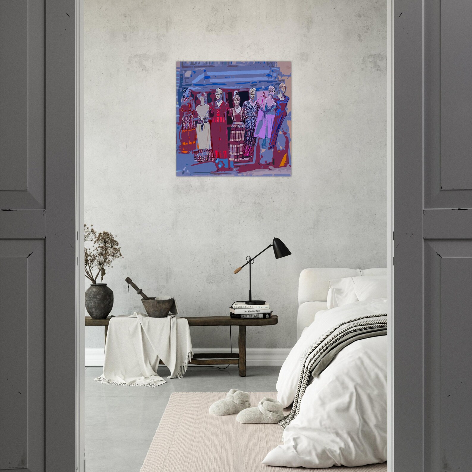 Suspended Lady Manikins in Dresses in Graphic Abstract Print Premium ...
