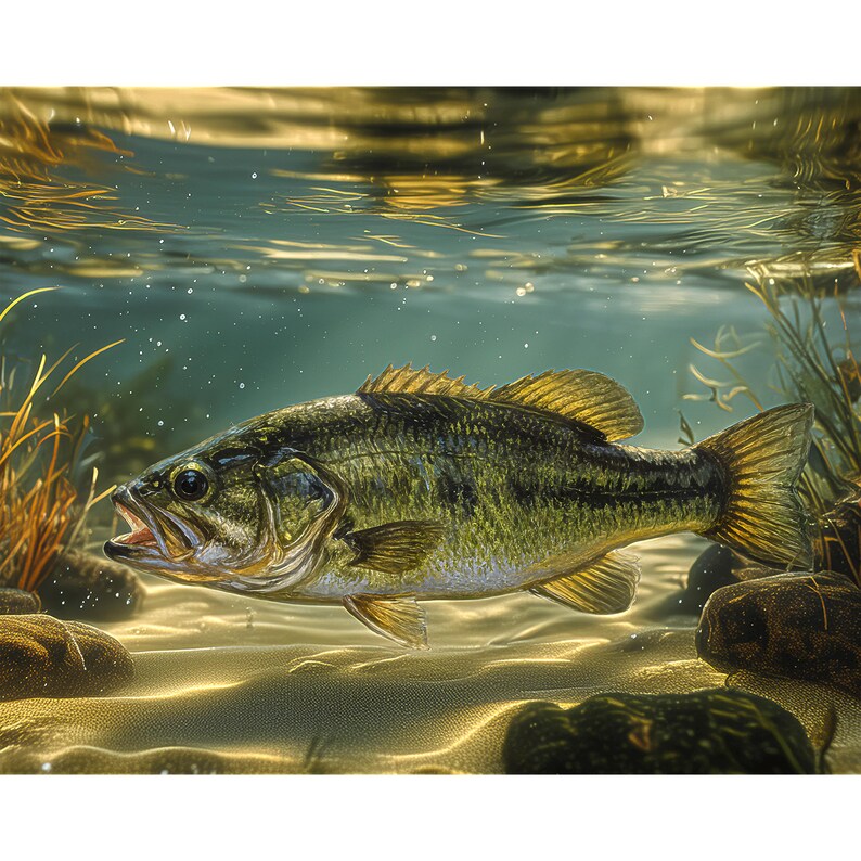 Bass Art Print - Fisherman Gift for Lake House Wall Decor, Masculine ...