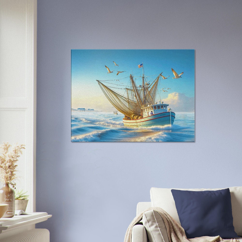 1950s Shrimp Boat Cruising South Padre Island Canvas Art Print - Etsy