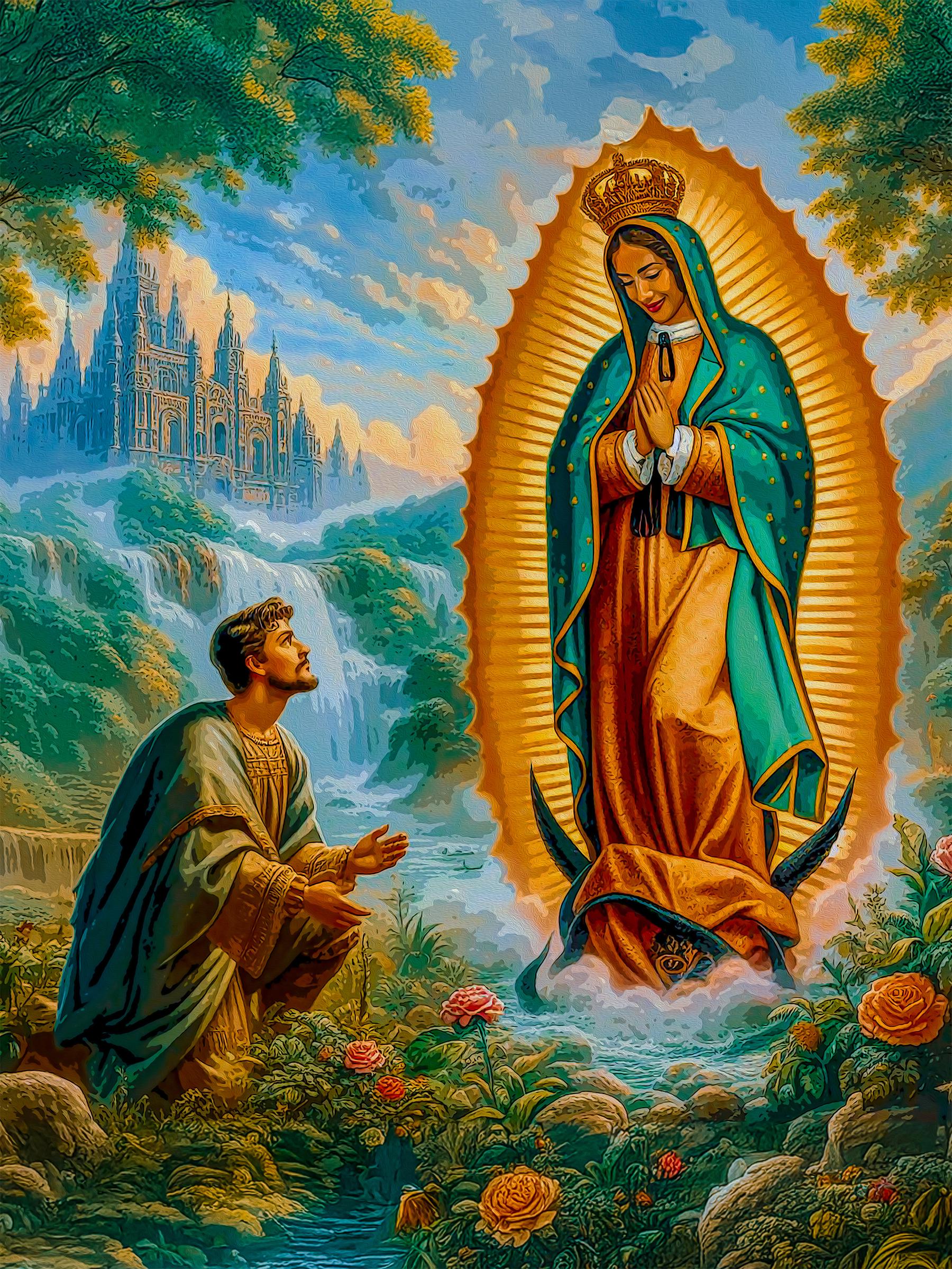 Virgin Mary Guadalupe Apparition & Juan Diego Mexican Catholic Art ...