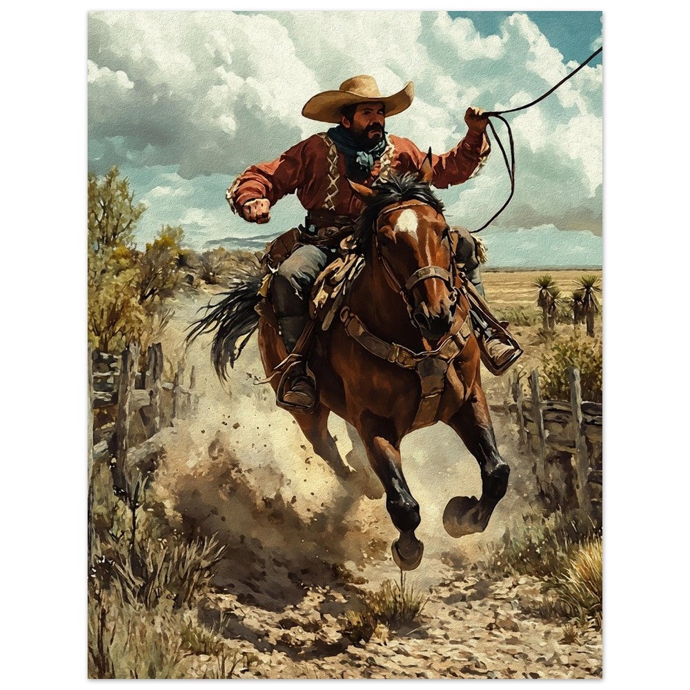 1800s Vaquero Galloping on Ranch Artwork Poster, Southwestern Decor - Etsy