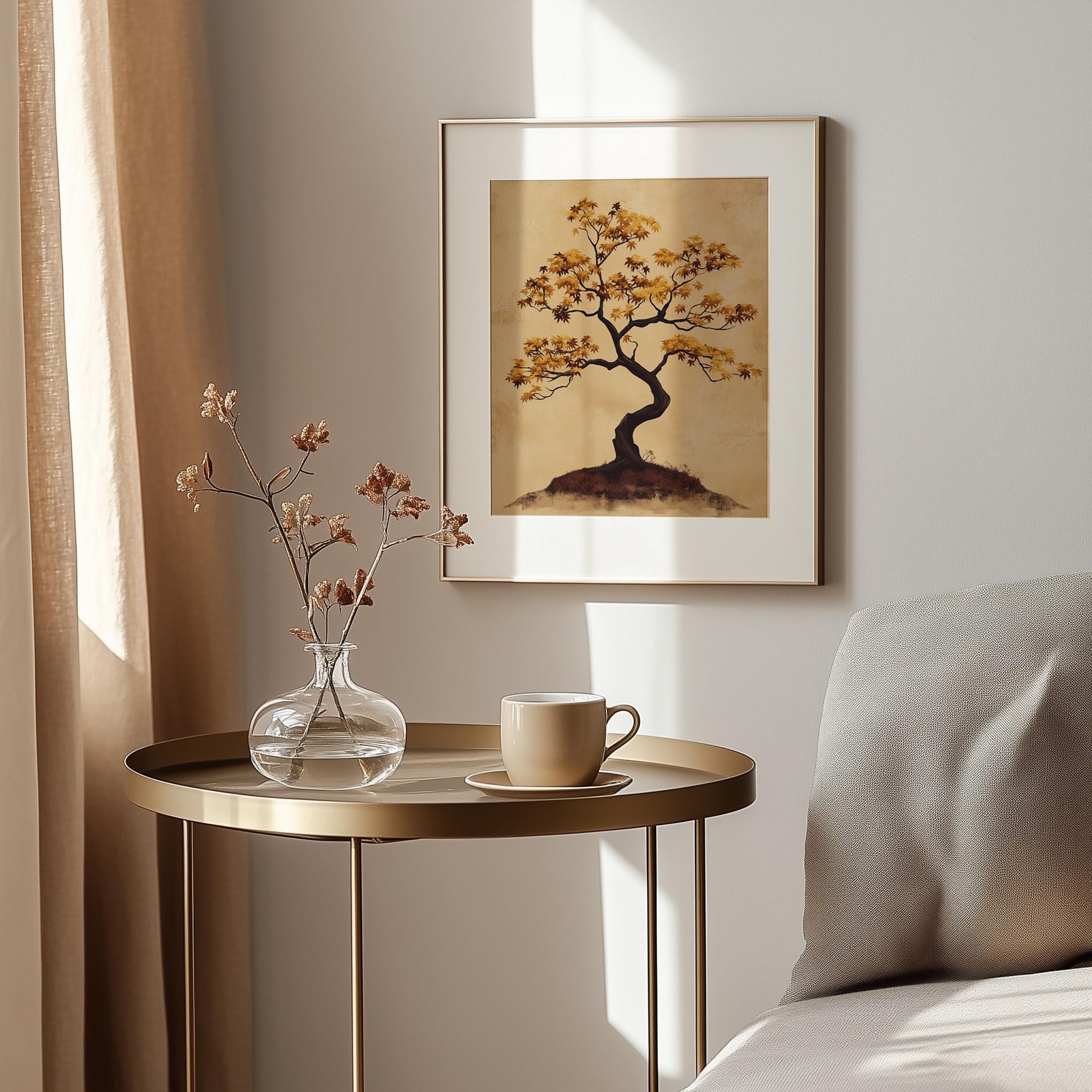 Golden Autumn Maple - Japanese Tree Wall Art, Rustic Fall Decor ...