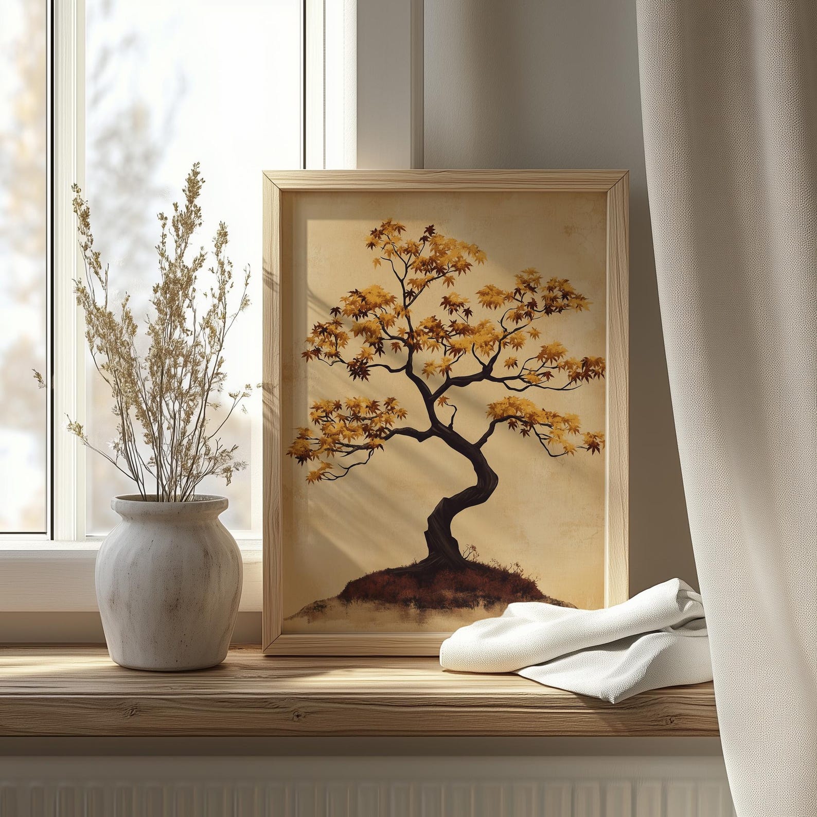 Golden Autumn Maple - Japanese Tree Wall Art, Rustic Fall Decor ...