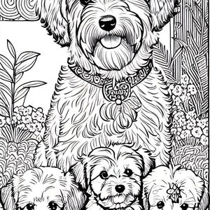 Printable Dog Art Coloring Printables, Detailed Goldendoodles ...