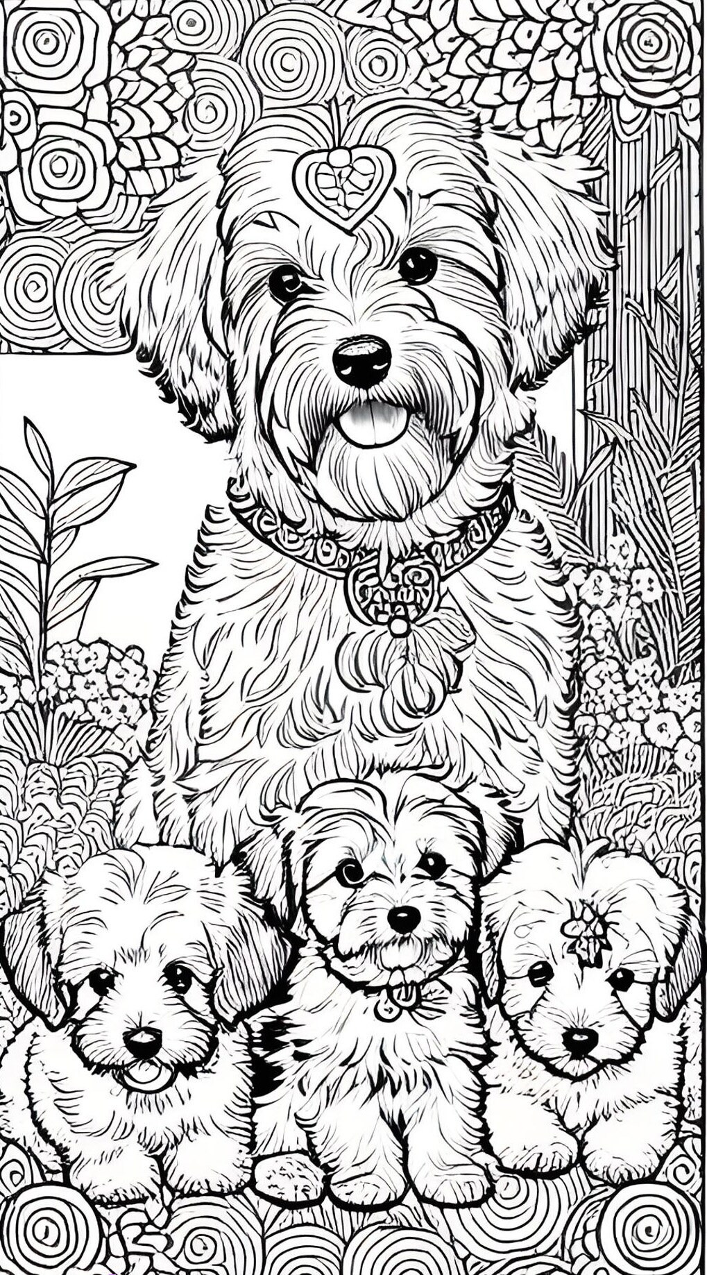 Printable Dog Art Coloring Printables, Detailed Goldendoodles ...