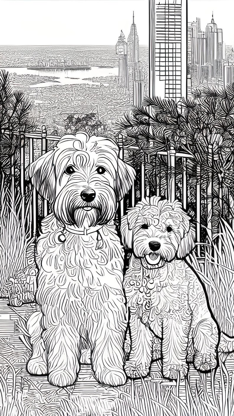 Printable Dog Art for Advanced Coloring JPG Files: Detailed Cockapoos ...