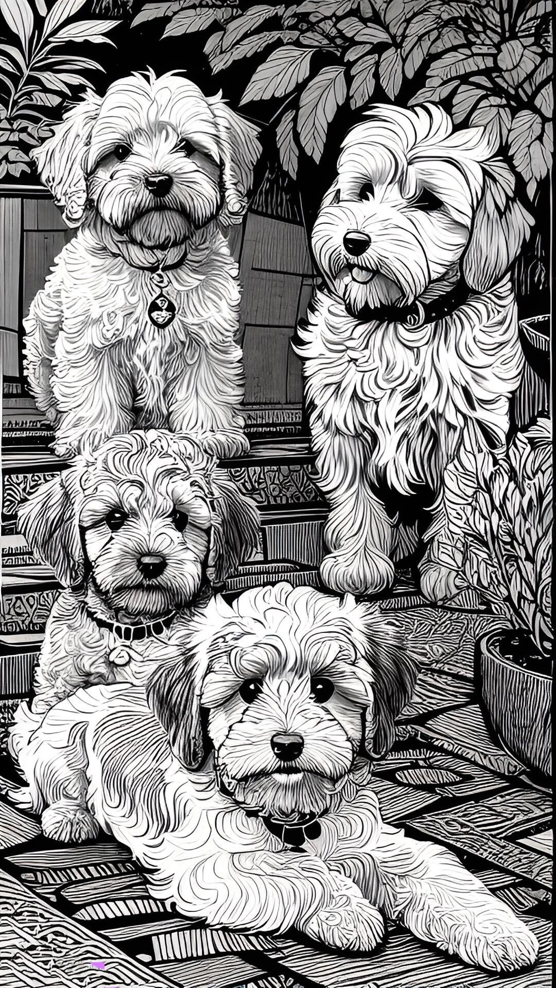 Printable Dog Art for Advanced Coloring JPG Files: Detailed Cockapoos ...