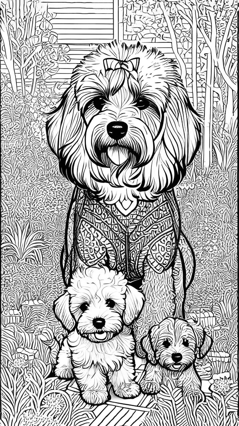 Printable Dog Art for Advanced Coloring JPG Files: Detailed Cockapoos ...