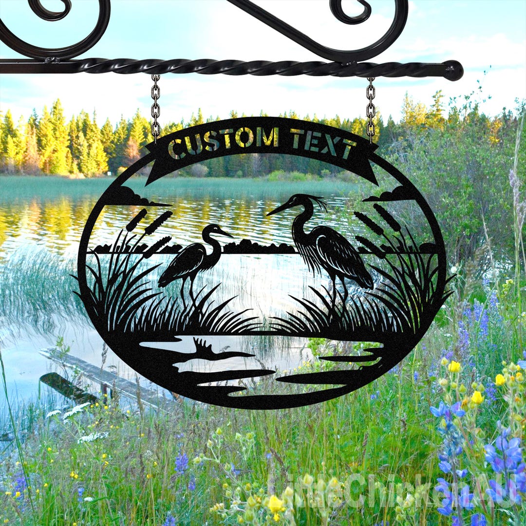 Personalized Metal Heron Sign Wall Art, Great Blue Heron Sig, Heron ...
