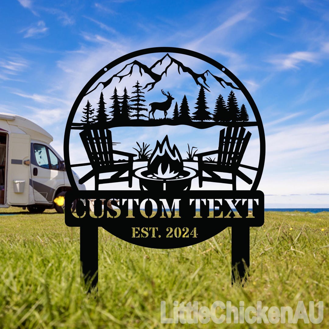 Mountain Campfire Metal Sign With Stake,personalized Camper Name Sign ...