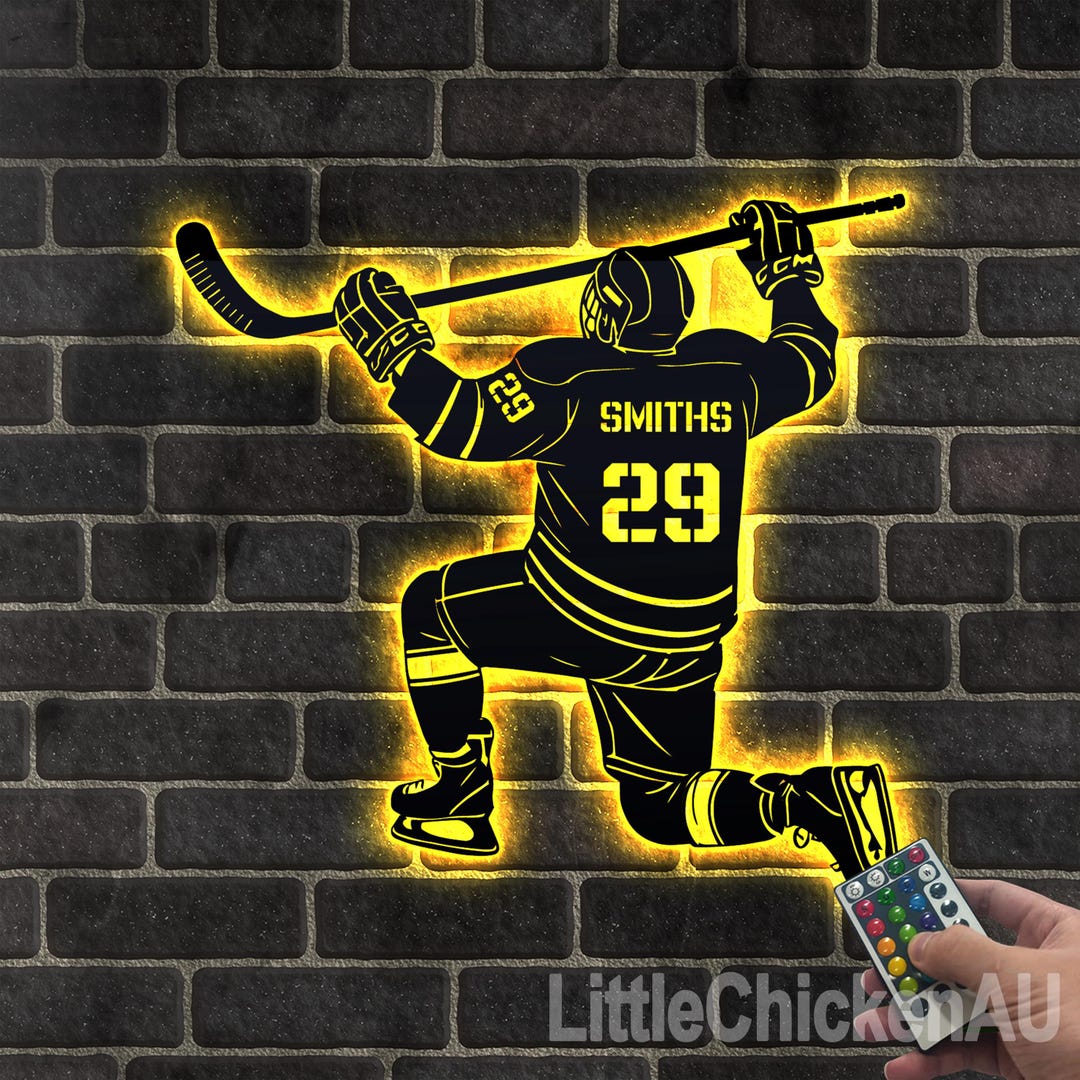 Custom Ice Hockey Wall Sign With LED Light, Ice Hockey Man Personalized ...