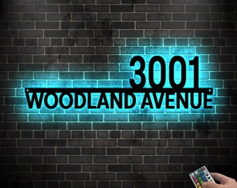 LED Address Metal Art Sign / Solar or Plug in Light up Address Plaque ...