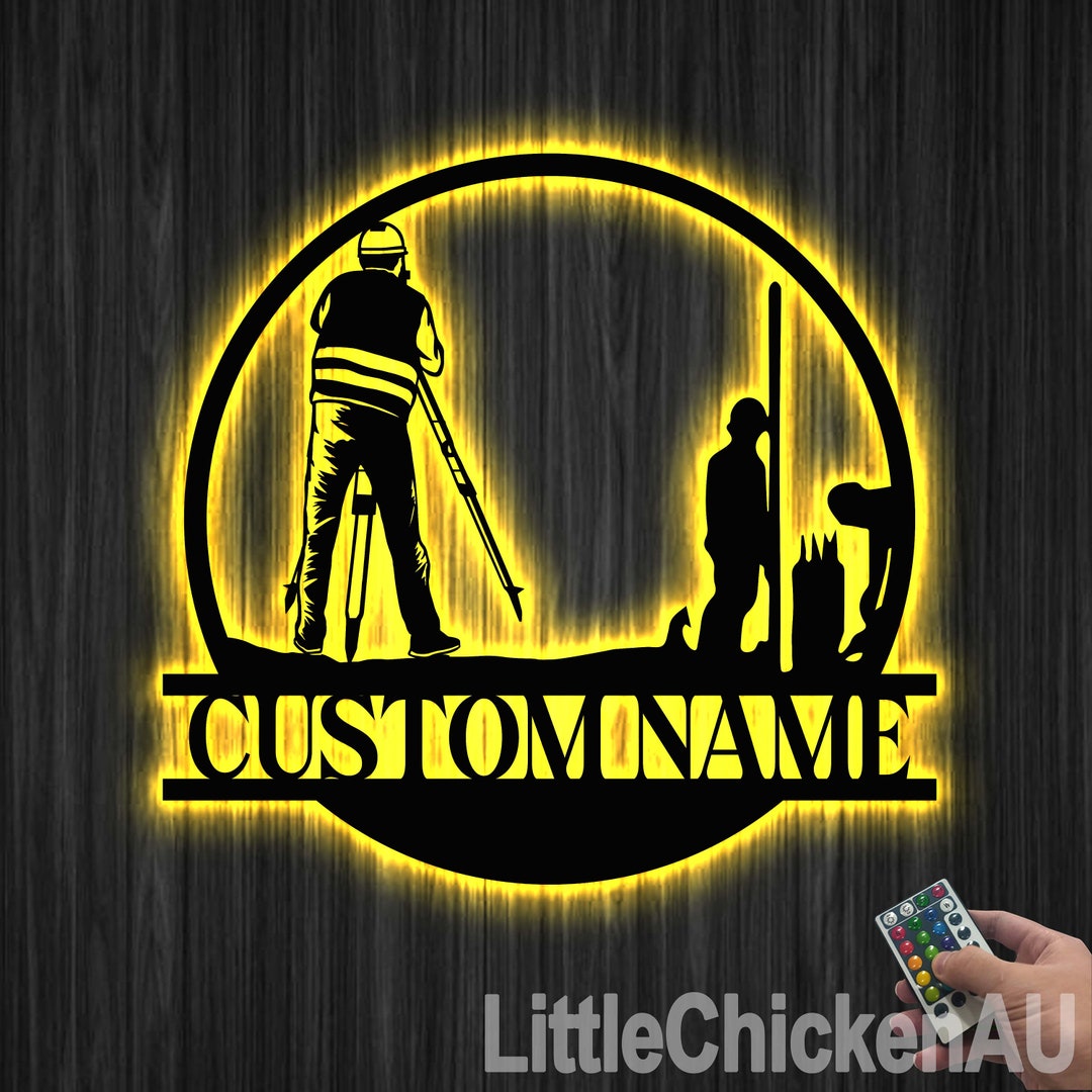 Custom Land Surveyor Metal Wall Art With Led Light, Surveyor Gift ...
