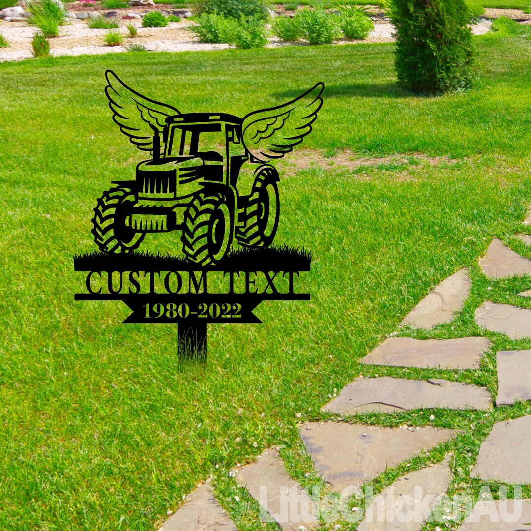 Tractor Memorial Metal Stake Custom, Tractor Memorial Cross for Grave ...