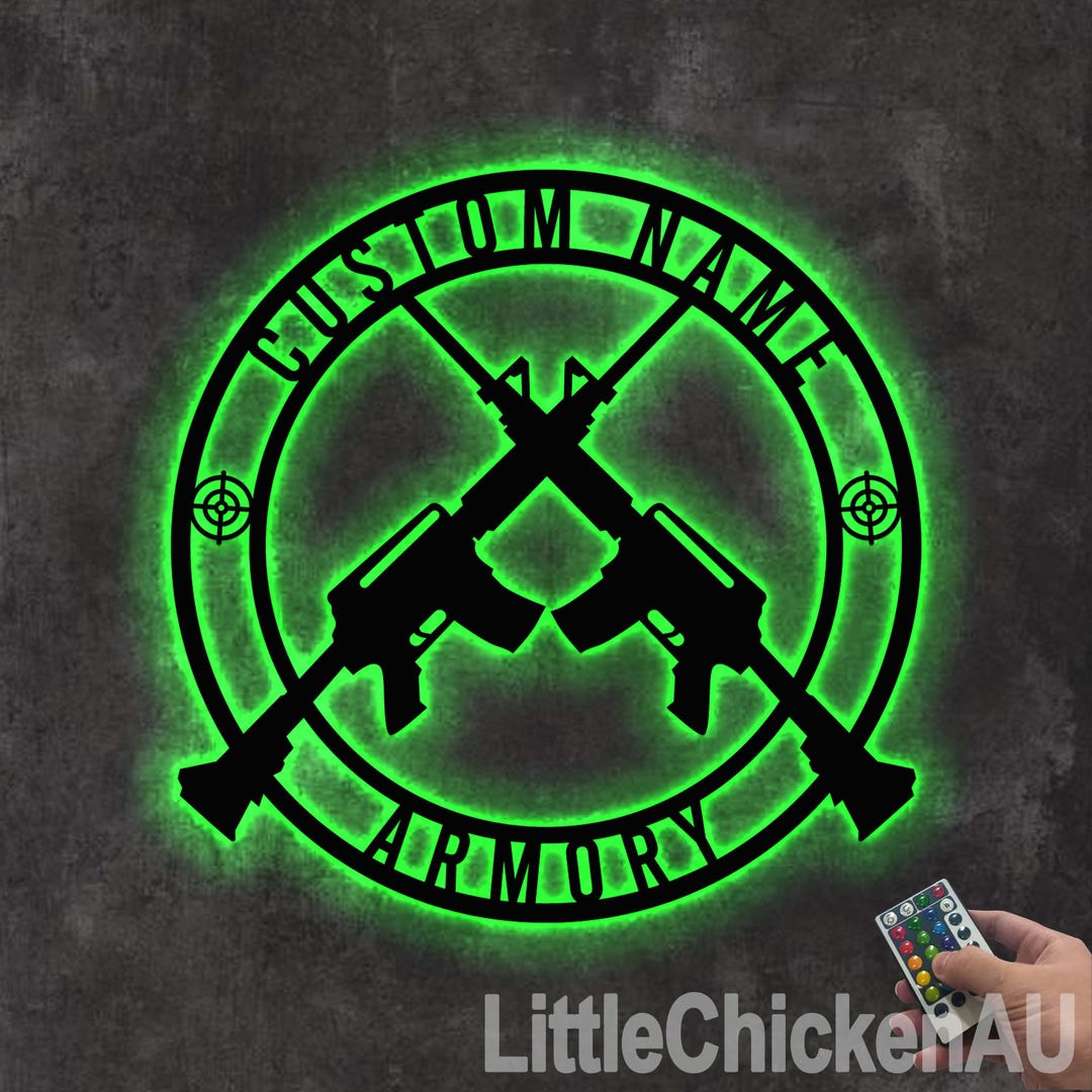 Personalized Gun Metal Sign LED, Gun Owner Gift, Armory Decor, 2nd ...
