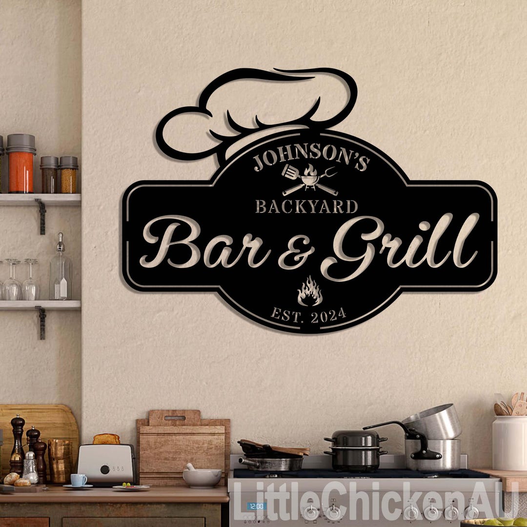 Personalized Backyard BBQ Metal Wall Art, Bar and Grill Sign, BBQ Metal ...