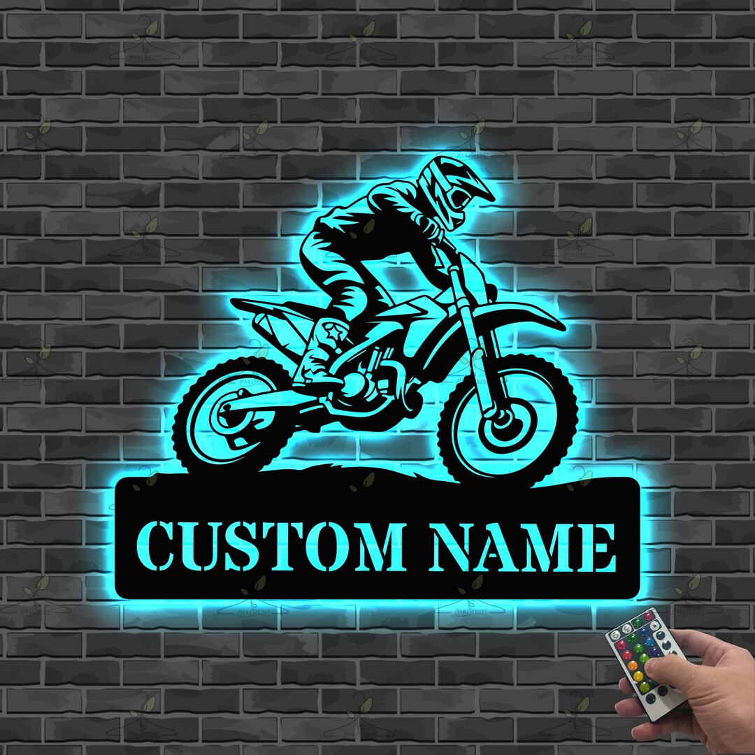 Personalized Motocross Biker Metal Wall Art LED Lights, Custom Dirt ...