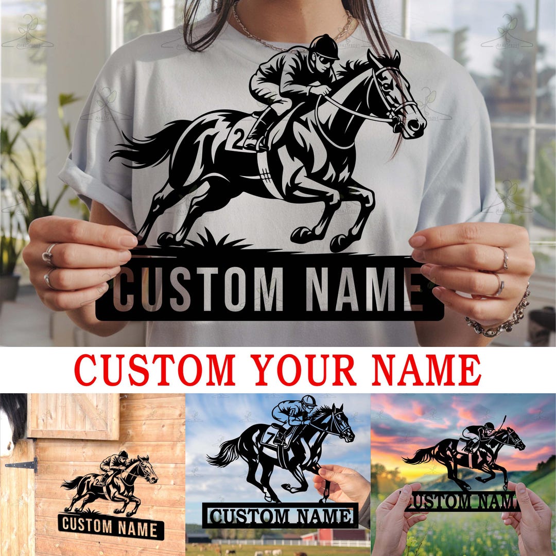 Custom Horse Racing Metal Wall Art, Horse Racer Personalized Metal Sign ...