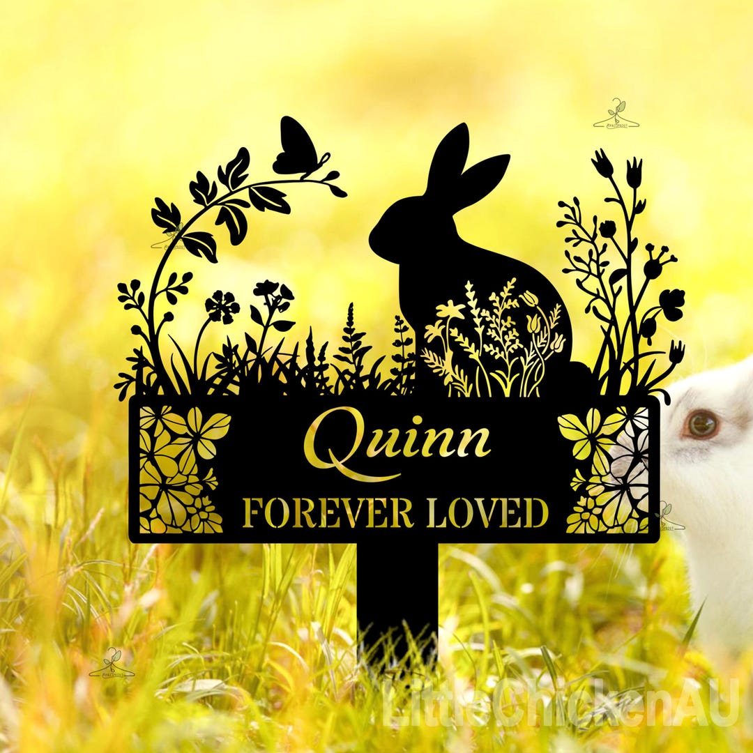 Custom Bunny Memorial Metal Stake, Rabbit Grave Marker With Flowers ...