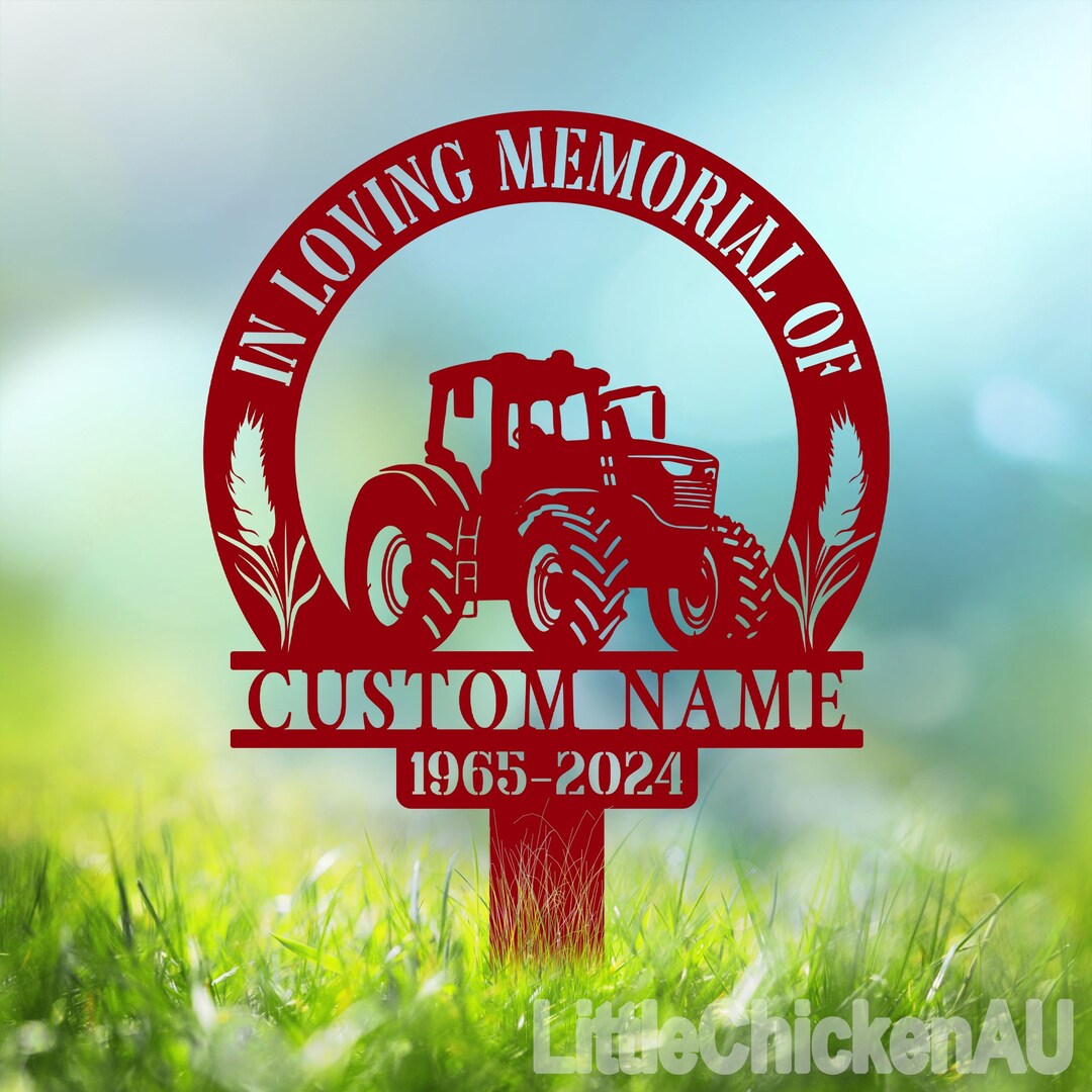 Personalized Farmer Memorial Cross Stake, Tractor Garden Stake Yard Art ...