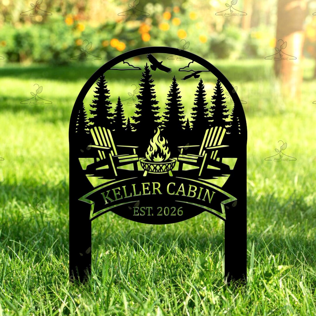 Custom Metal Campfire Sign With Stakes, Personalized Cabin Sign, Camp ...