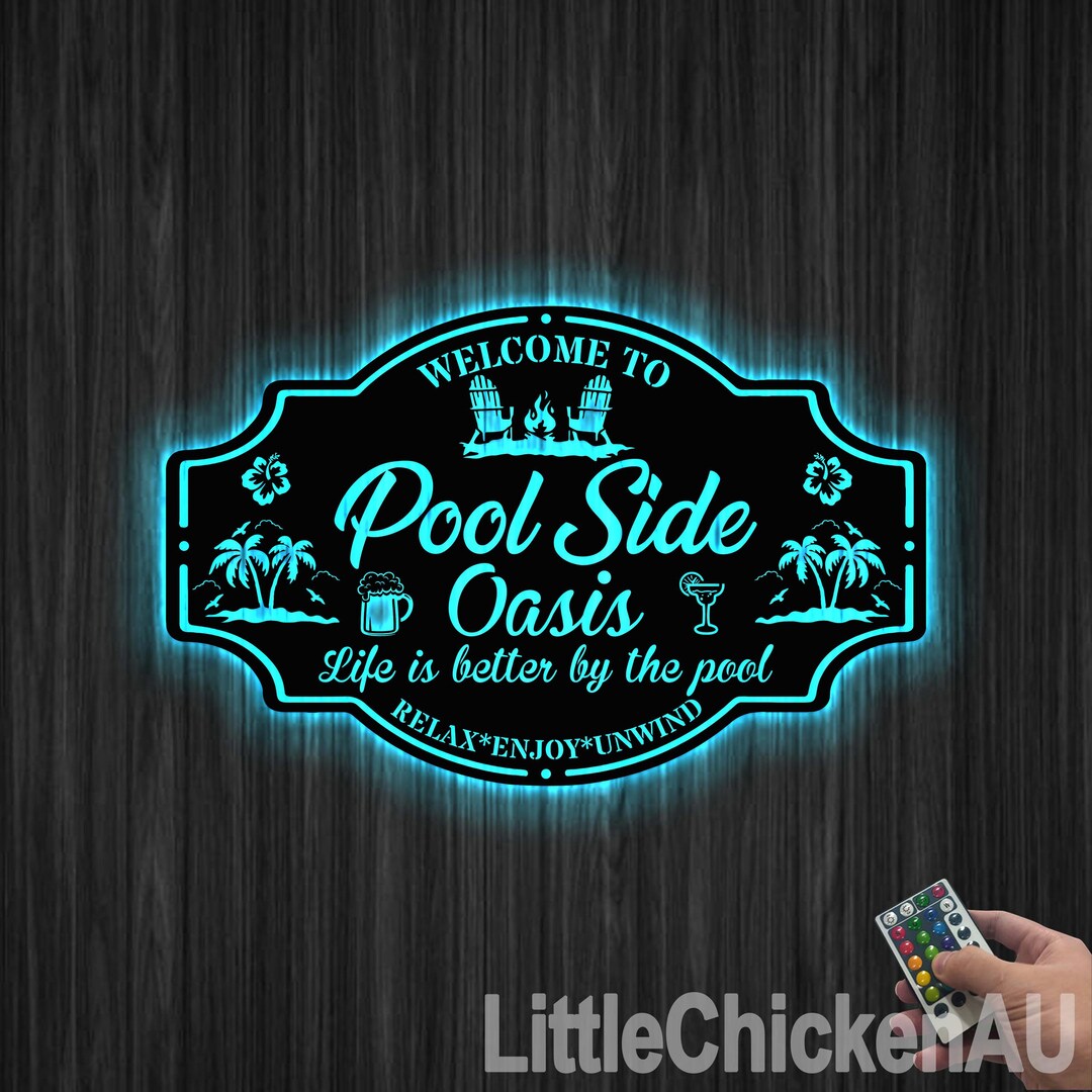 Personalized Family Poolside Oasis Sign Led,swimming Pool Metal Sign ...