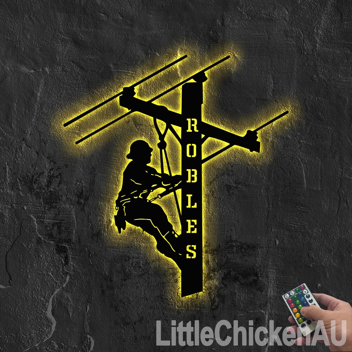 Personalized Lineman Metal Wall Art With LED Light, Custom US Lineman ...