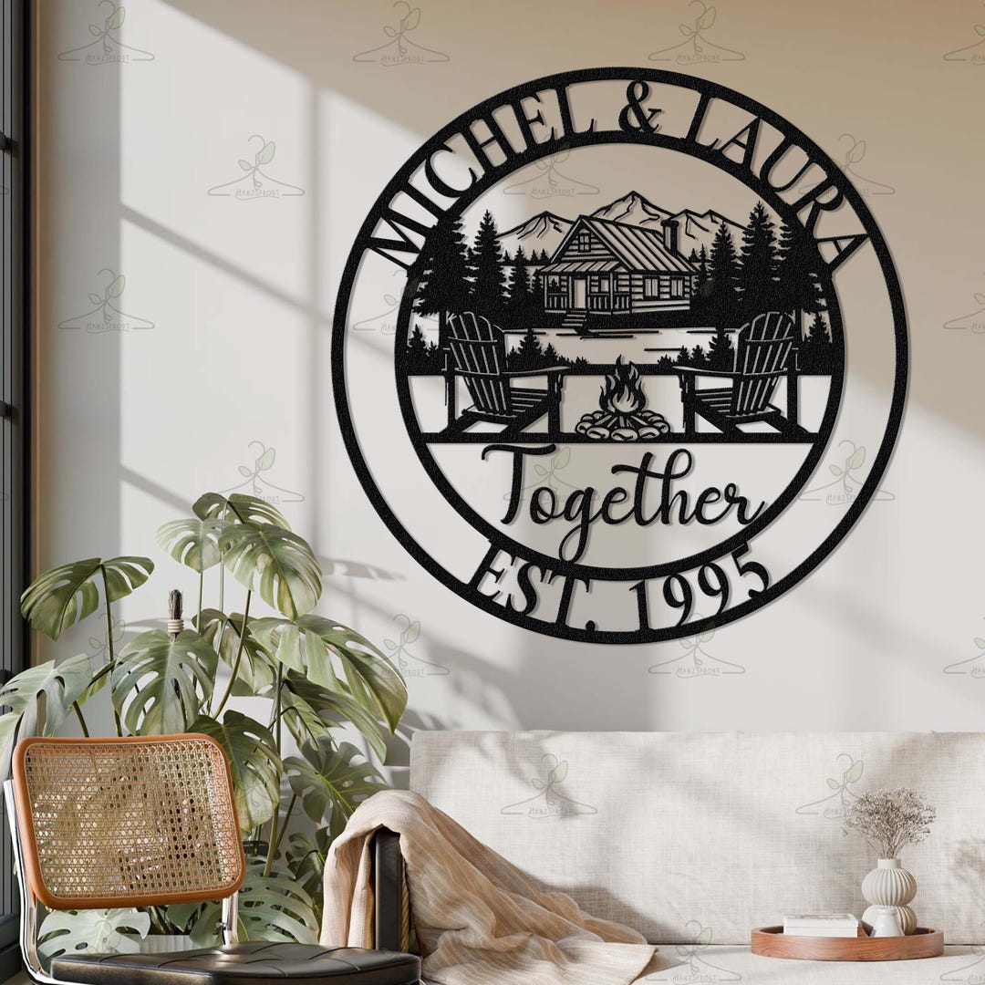 Personalized Anniversary Metal Sign, Custom Couple Campfire Wall Decor ...