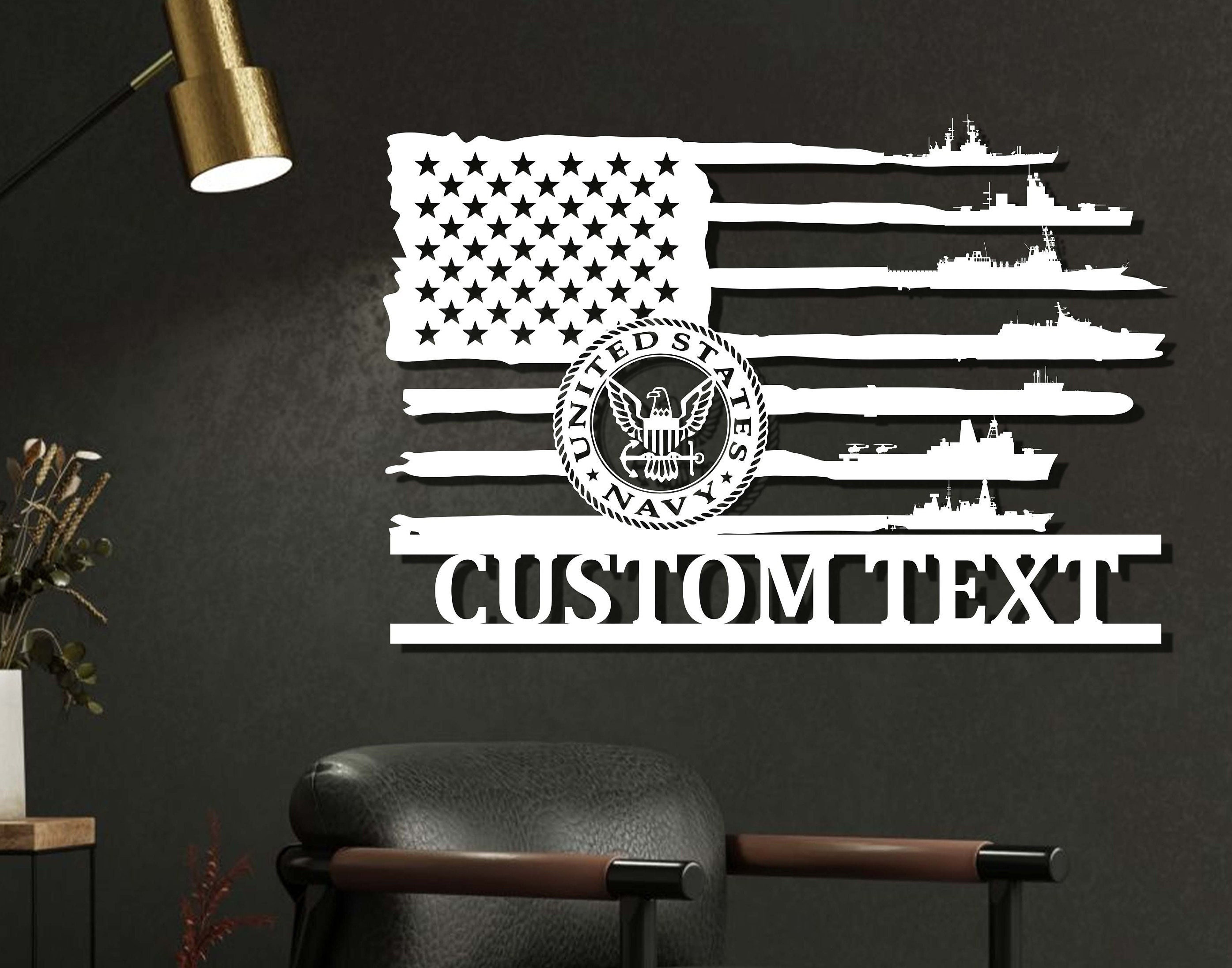 Custom US Flag Navy Ships Sign, American Flag Navy Ship Metal Wall ...