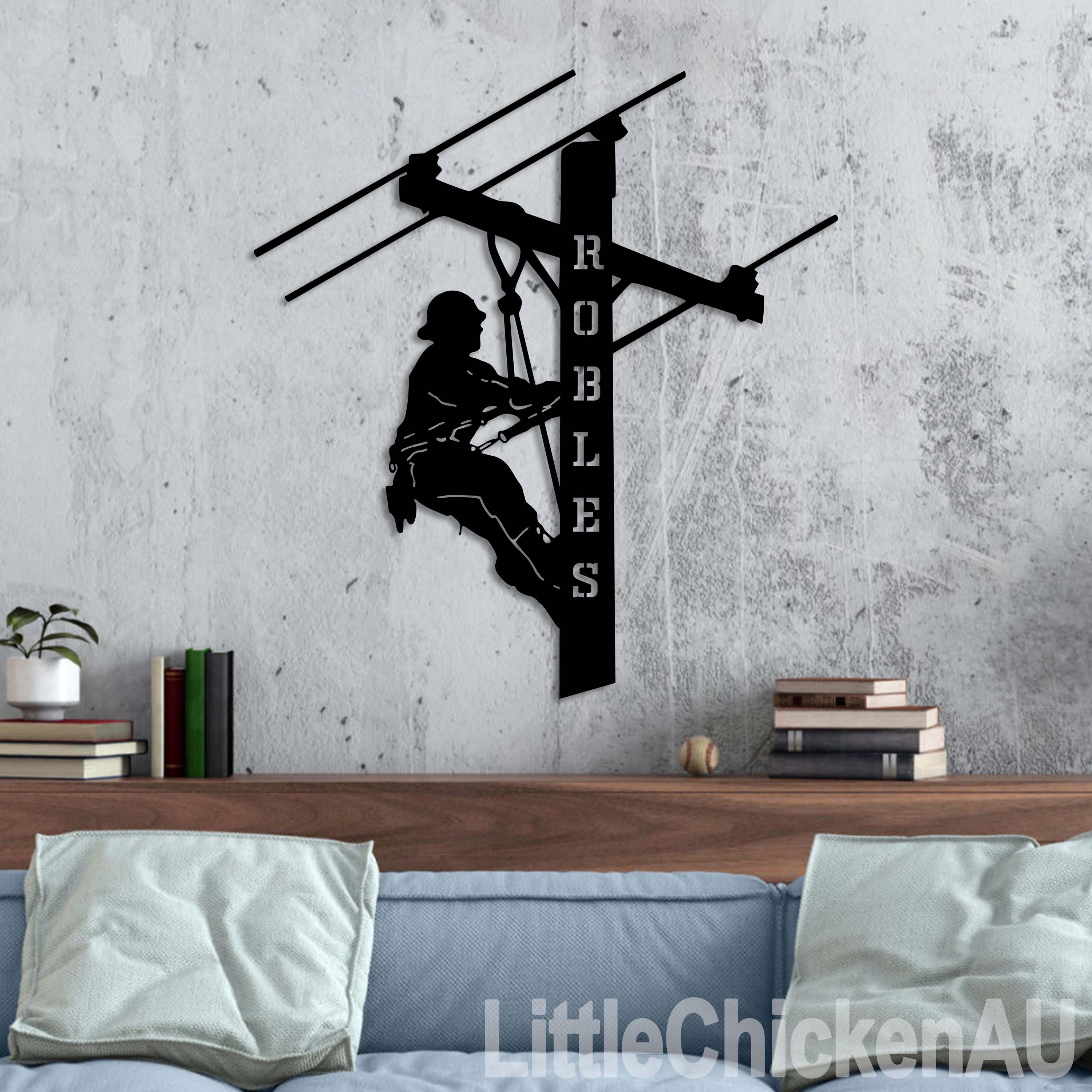 Personalized Lineman Metal Wall Art With LED Light, Custom US Lineman ...