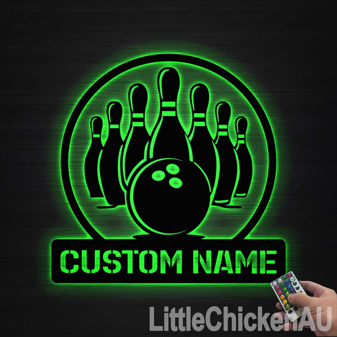 Personalized Bowling Ball Metal Wall Art With LED Lights, Custom ...