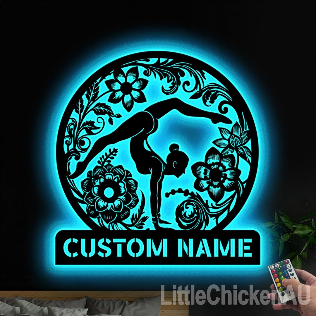Personalized Female Gymnastics Metal Sign Wall Art LED Lights Custom ...