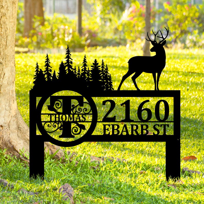 Custom Farmhouse Address Sign With Stakes, Personalized monogram Yard ...