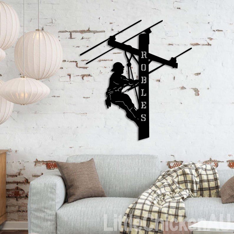 Personalized Lineman Metal Wall Art With LED Light, Custom US Lineman ...