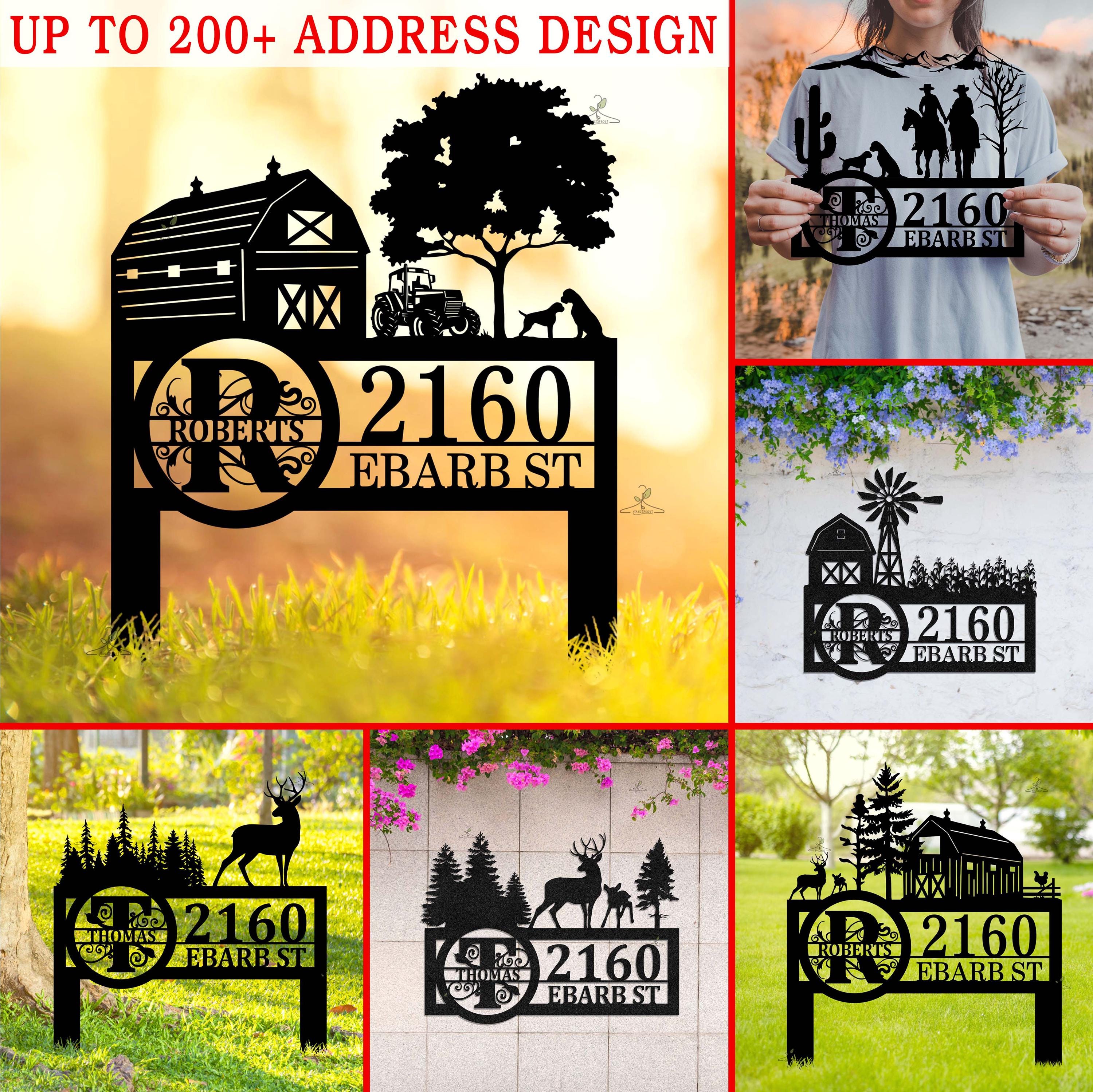 Custom Farmhouse Address Sign With Stakes, Personalized monogram Yard ...