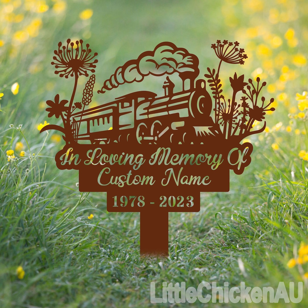 Personalized Train Memorial Stake, Train Stake, Metal Stake, Train Sign ...