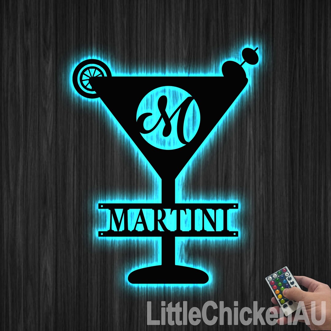 Martini Initial Name Sign With Led Lights Custom, Martini Drinker Gift ...