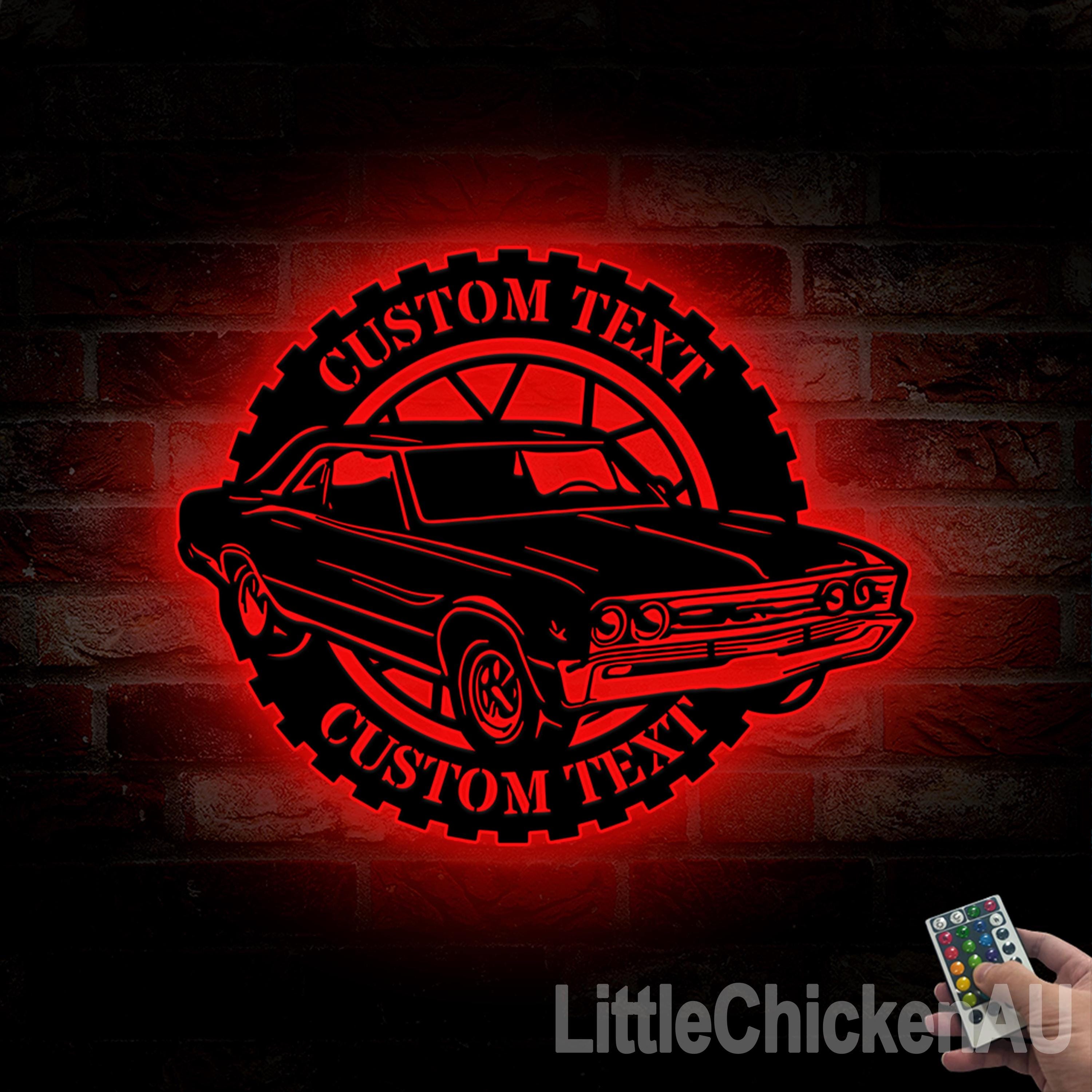 Custom Muscle Car Metal LED Sign, Personalized Text Garage Decor ...