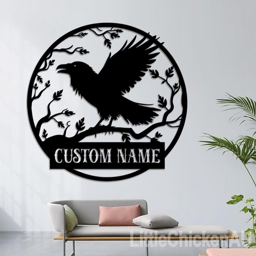 Custom Crow Metal Sign, Personalized Black Crow Name Sign, Raven Sign ...