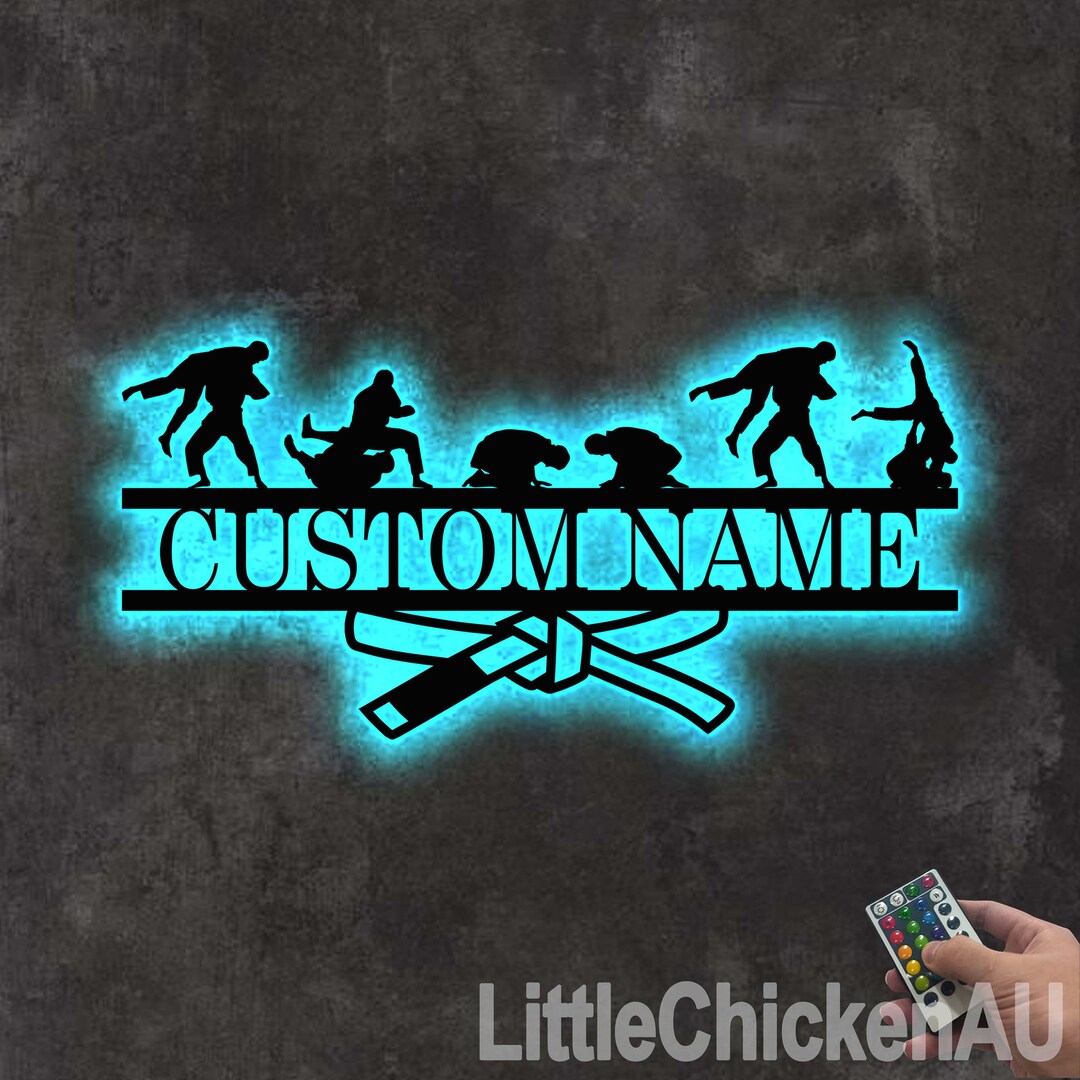 Brazilian Jiu Jitsu Metal Wall Art LED Custom, Jiu Jitsu Name Sign ...