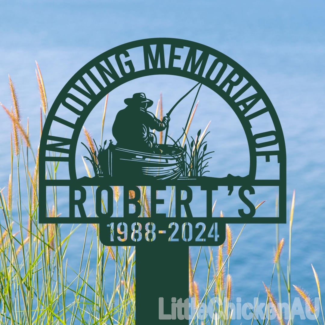 Fisherman Memorial Sign, Custom Fishing Heaven Memorial Metal Stake ...