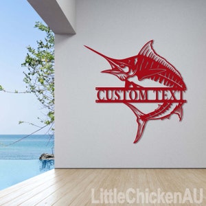 Custom Marlin Fish Metal Wall Art, Personalized Marlin Fish Name Sign ...