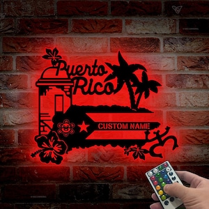Personalized Puerto Rico Metal Sign LED Light, Born in Puerto Rico ...