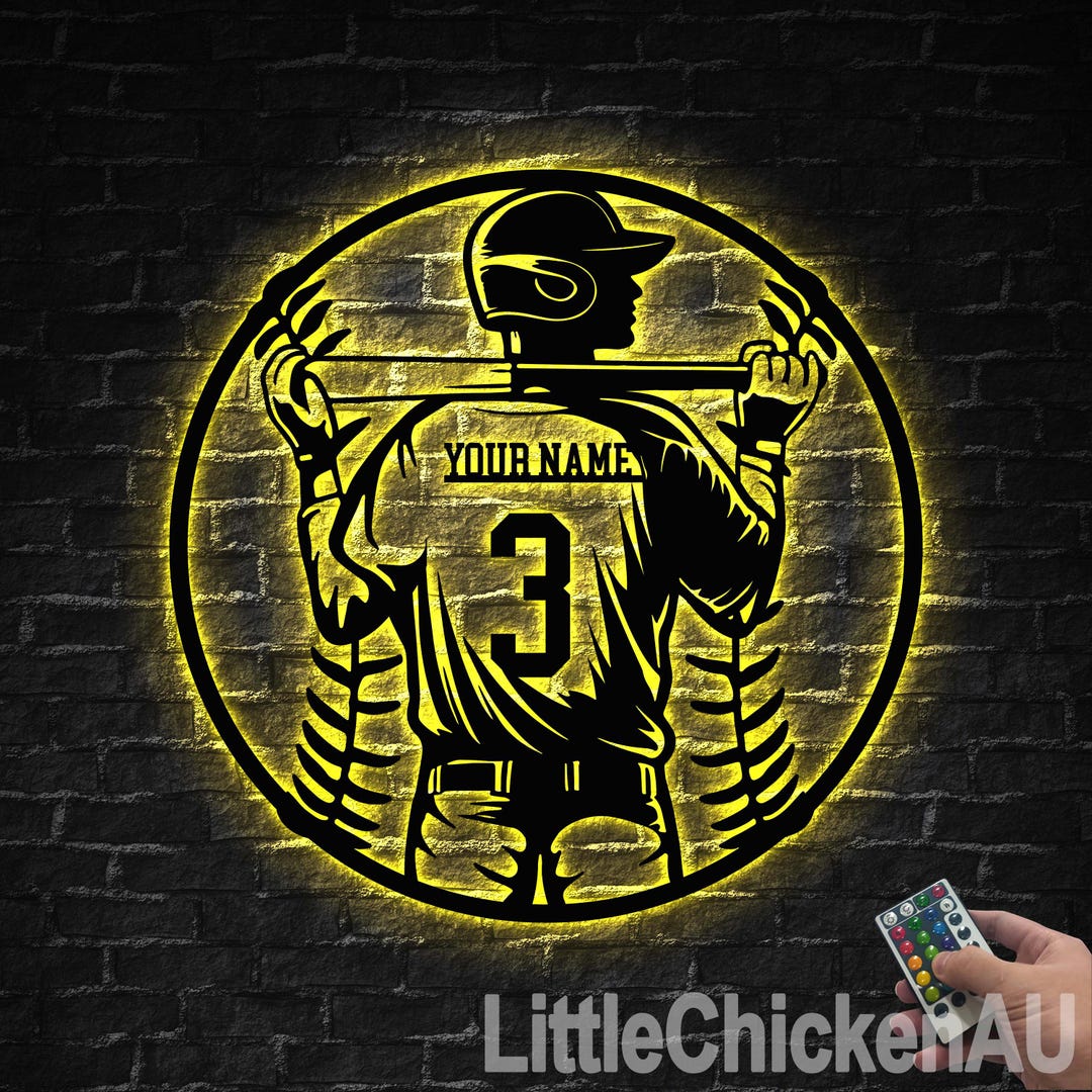 Custom Baseball Sign, Baseball Metal Wall With LED Light, Baseball ...
