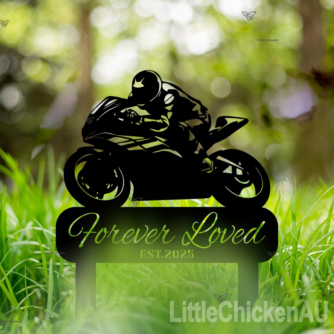 Personalized Motorcycle Stake Sign, Custom Biker Memorial Metal Yard ...